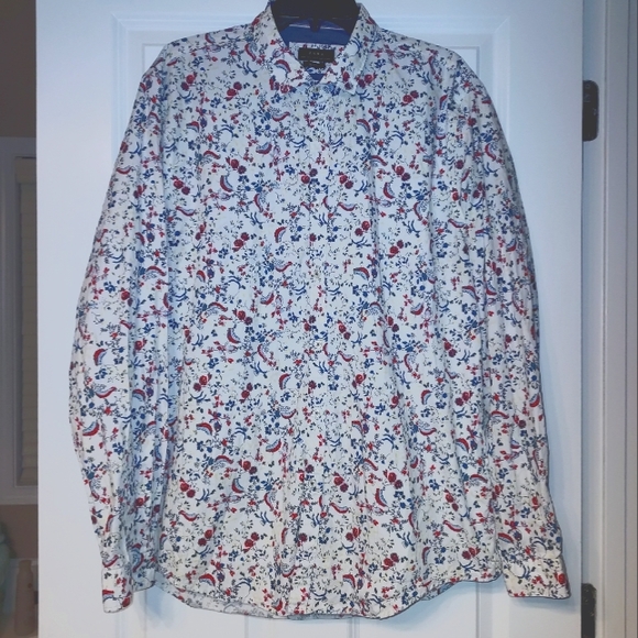 Zara | Shirts | Mens Zara Slim Fit Floral Feather Button Up Dress Shirt ...